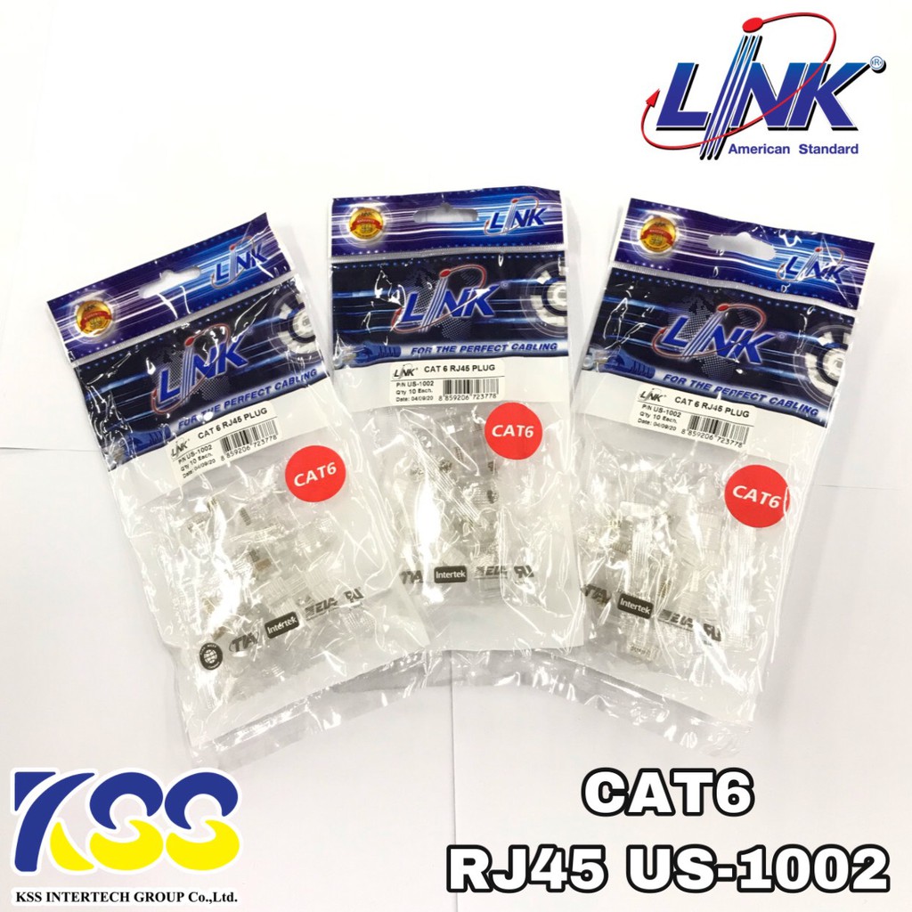 Link US-1001/US-1002 หัวแลนมาตรฐาน ตัวผู้ CAT5E CAT6 RJ45 Modular Plug (Unshield) 10EA-Pack แพ็ค ...