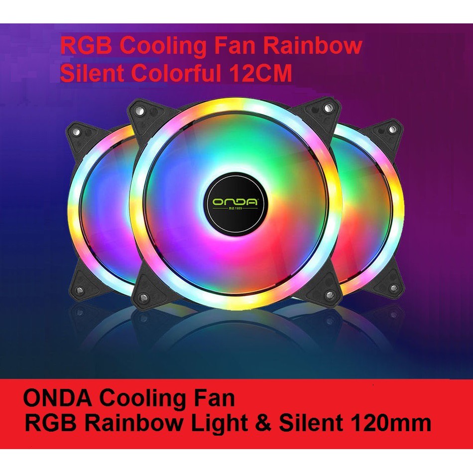 Onda DUAL RING RAINBOW RGB LIGHT LED GAMING PC CASING COOLING FAN 12 ...