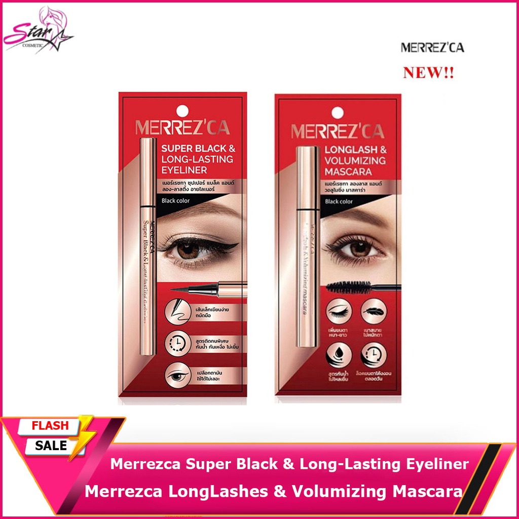 Merrezca Super Black & Long-Lasting Eyeliner/Mascara ลองลาส แอนด์ วอลู ...