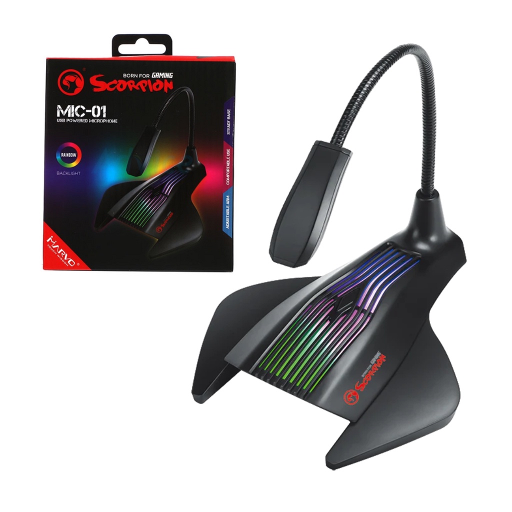 MARVO SCORPION MIC-01 ไมโครโฟน ตั้งโต๊ะ เชื่อมต่อผ่าน USB สีดำ (มือ2 ...