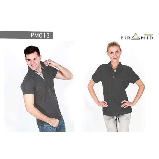 (PM013) เสื้อโปโลสีเทา ยี่ห้อพีระมิด PIRAMID | Shopee Thailand