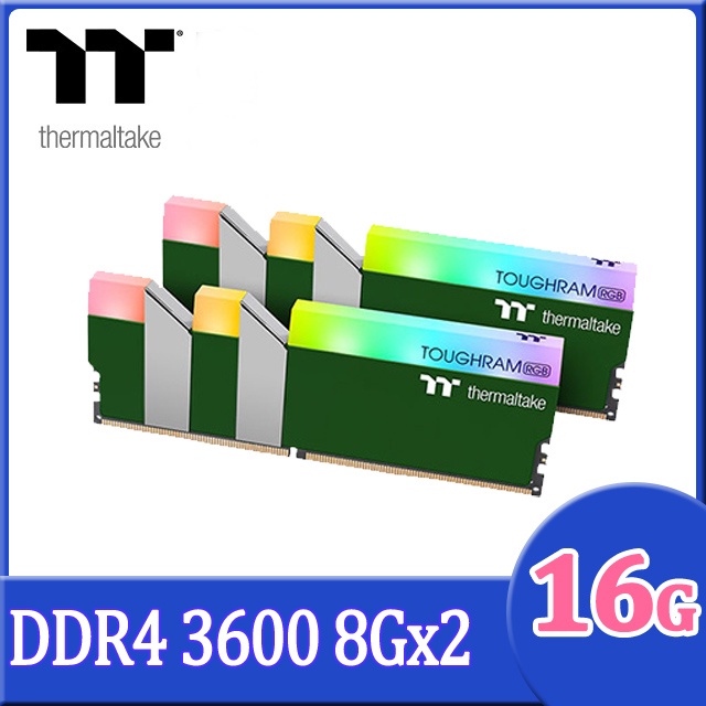 16GB (8GBx2) DDR4 3600MHz RAM (แรมพีซี) THERMALTAKE TOUGHRAM RGB RACING GREEN (RG28D408GX2 ...