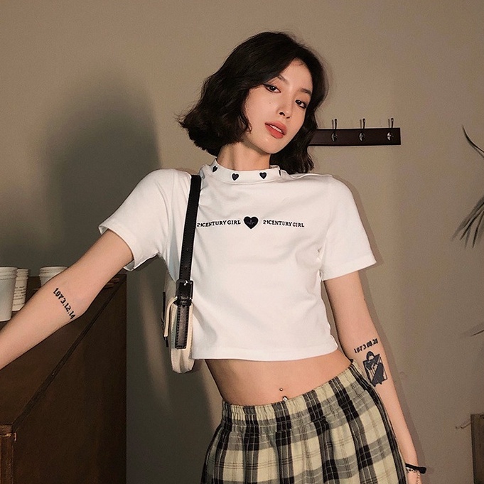 【WANG JIAO ZHAN】 ใหม่ เสื้อแขนสั้น ปักลาย สไตล์เกาหลี แบบเข้ารูป【6708 ...