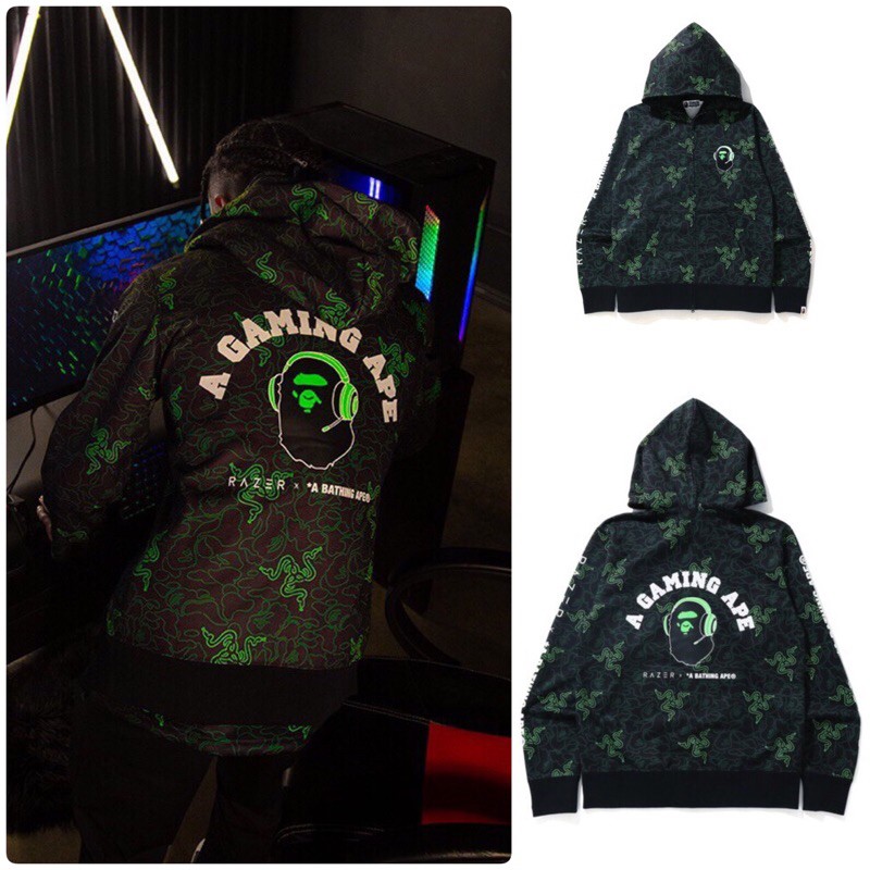 BAPE X RAZER NEON CAMO Razer camouflage hoodie jacket | Shopee Thailand