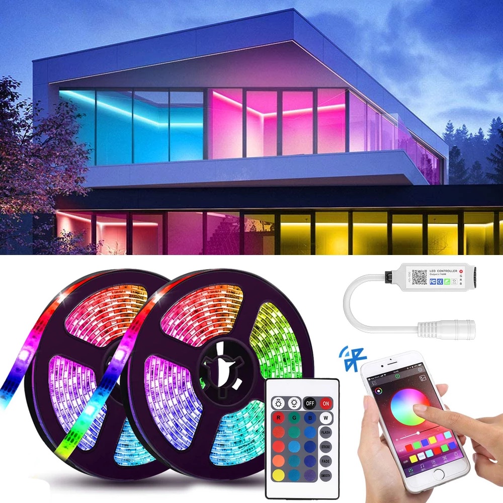 แถบไฟ LED RGB 2835 Luces เทปโคมไฟ แบบยืดหยุ่น DC5V บลูทูธ อินฟราเรด ...