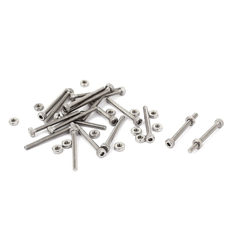 M2 x 20mm Long Hex Socket Knurled Cap Screws Bolts Nuts Set 20Pcs ...