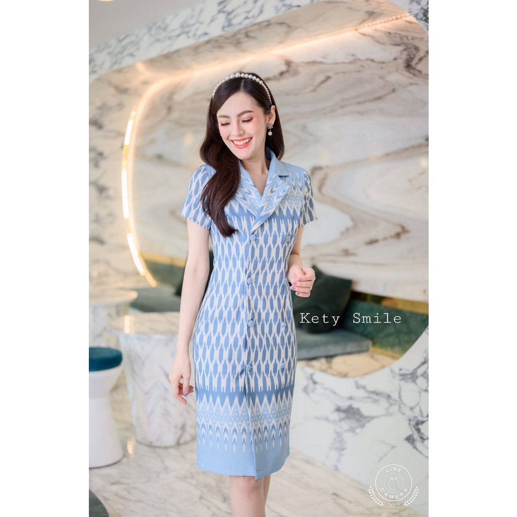 Kety Smile เดรสงานป้ายผ้าไหมญี่ปุ่น ทรงสูท อัดกาวทั้งชุด กระดุมหน้าใช้ได้จริง SPC09 (S-3XL ...