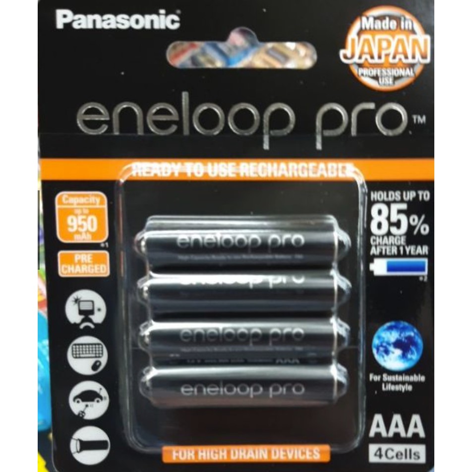 ถ่านชาร์จ Panasonic Eneloop Pro Aaa 950 Mah 4 ก้อน สีดำ ของแท้ Made In
