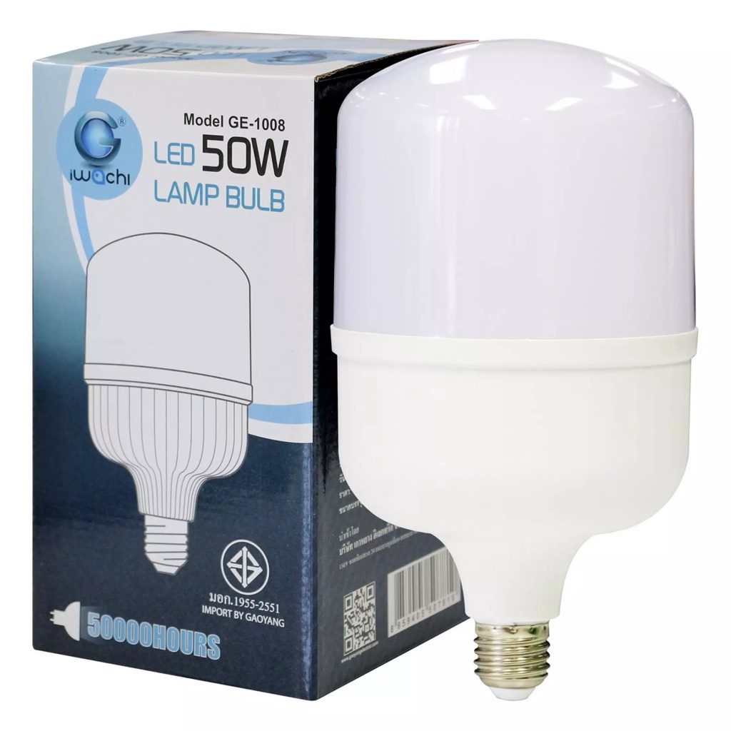 iwachi หลอดไฟ ทรงกระบอก หลอดไฟประหยัด LED 30w 40w 50w ขั้วE27 รุ่น GE1008 แสงขาว | Shopee Thailand