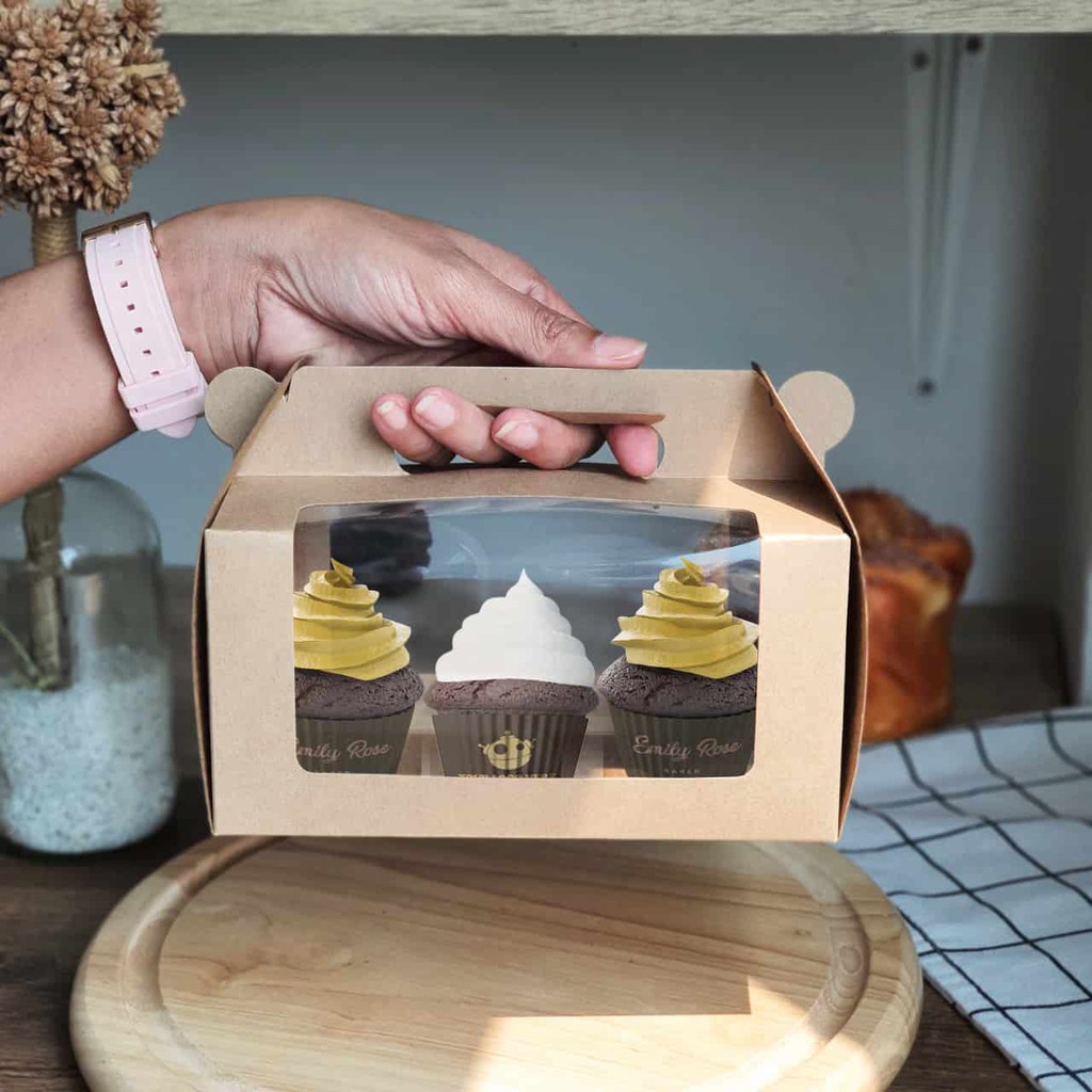 Goodboxpack(20ใบ/แพ็ค)กล่องกระดาษ มีหูหิ้ว มีหน้าต่าง 2 ด้าน/กล่องเบเกอรี่ กล่องของฝาก กล่อง ...