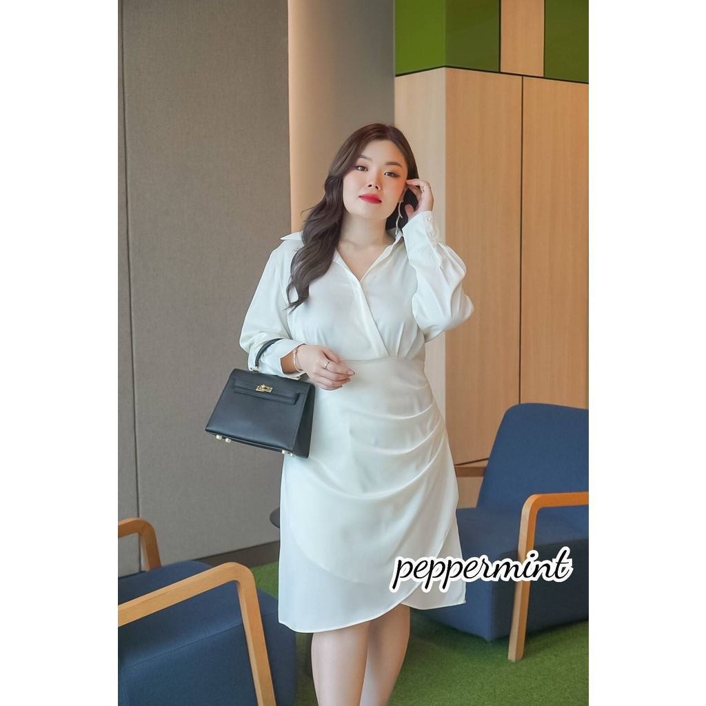 งานพรีเมียม นำเข้า เดรสเชิ้ตสาวอวบ คุณนาย ไฮโซเว่อร์ Sizeอก40-50 Peppermint Plus Size (597 A 629 ...