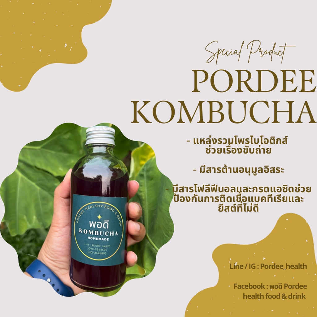 พอดีคอมบูชา รสอัญชัน 200 ml. (Pordee Kombucha - Butterfly pea 200 ml.) | Shopee Thailand