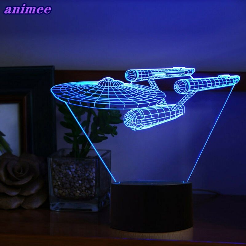 Star Trek USS Enterprise โคมไฟตั้งโต๊ะอะคริลิค LED 3D 7 สี +G*F ...