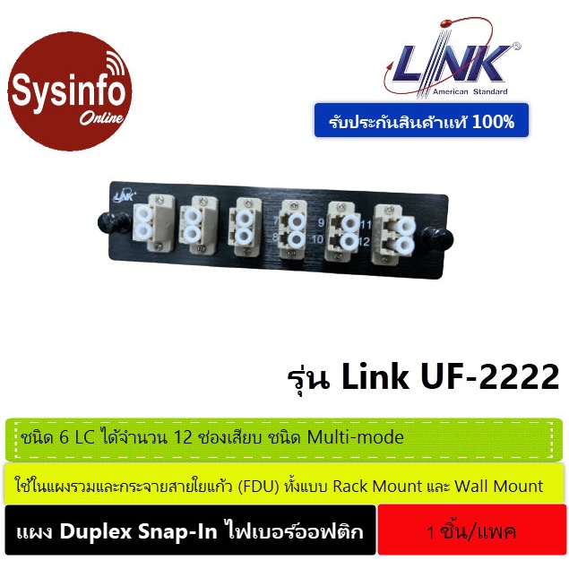 แผง Snap-In ไฟเบอร์ออฟติก ยี่ห้อ LINK รุ่น UF-2222 Fiber Optic 6 LC Duplex Snap-In Adapter Plate ...