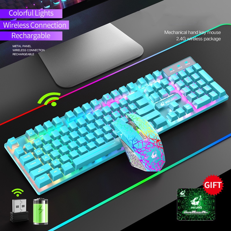 T3 Wireless Keyboard Mouse Kit 104 keys 2.4G Wireless Rechargeable Game ...