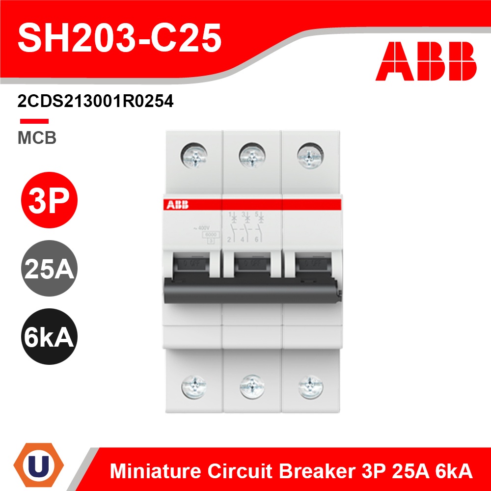 ABB เซอร์กิตเบรกเกอร์ 3P, 6kA รุ่น SH203-C32 3P 10A/16A/20A/25A/32A/40/50A/63A สั่งซื้อได้ที่ ...