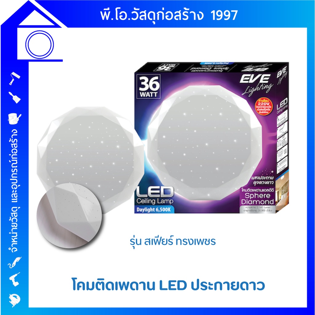 EVE โคมไฟเพดาน LED Sphere ทรงกลม/Sphere Diamond ทรงเพชร Dayligh แสงประกายดุจดวงดาว 18W/24W/32W ...