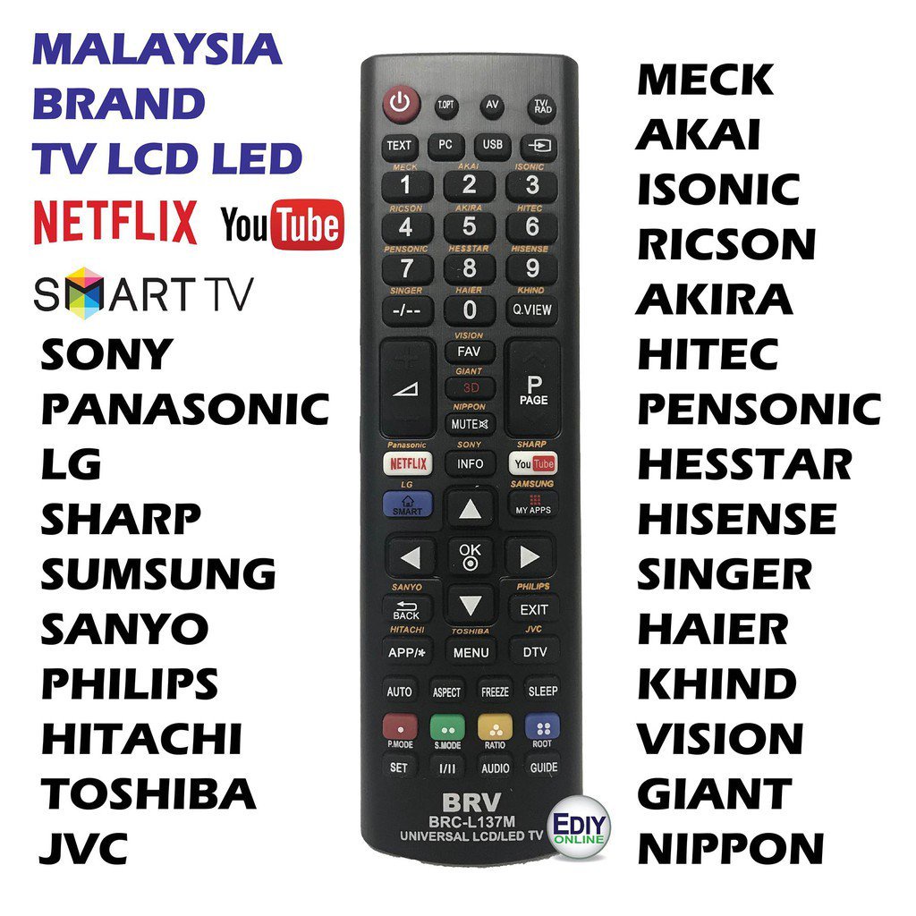 Rm-l1376m BRC-L137M MALAYSIA BRAND TV LCD LED รีโมทคอนโทรลแบบเปลี่ยน ...