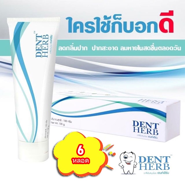 ยาสีฟันสมุนไพร เดนท์เฮิร์บ (DENT HERB Toothpaste) ยาสีฟันลดกลิ่นปาก 6 หลอด | Shopee Thailand