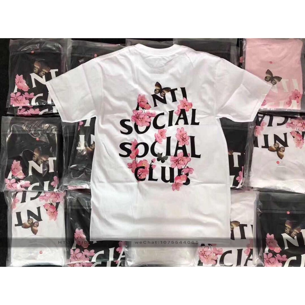 ชมพู L พร้อมส่ง Anti social social club assc Butterfly Sakura short ...