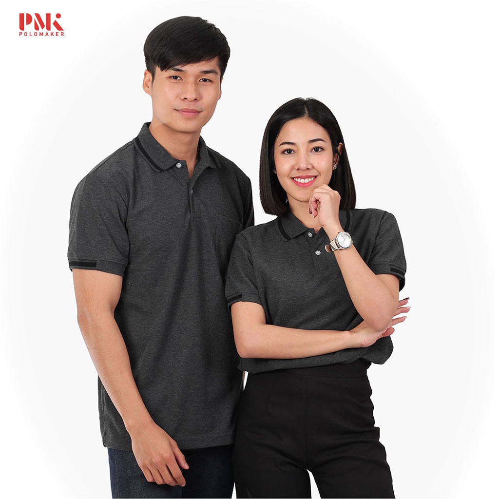 PMK - Kaneko PK094 สีเทา TopDry - เสื้อโปโล ขลิบดำ ไม่ยับ อยู่ทรง | Shopee Thailand