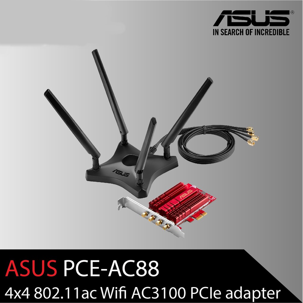 ASUS (การ์ดไวไฟ) WIRELESS LAN PCI EXPRESS [ PCE-AC88 ] DUAL BAND AC3100 ...