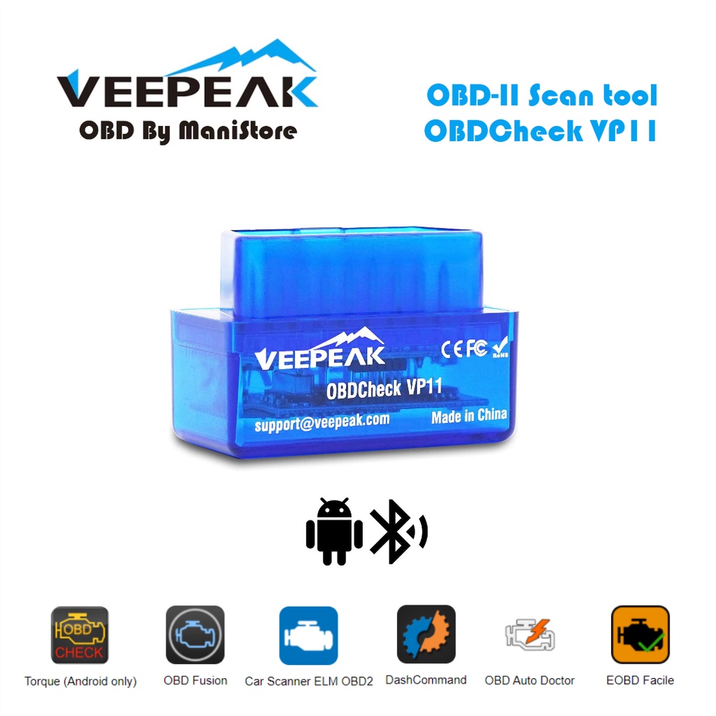 VeePeak Mini Bluetooth OBD2 Scanner for Android, Car OBD II Diagnostic Scan Tool, Check Engine ...