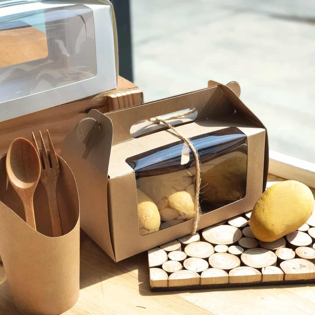 Goodboxpack(20ใบ/แพ็ค)กล่องกระดาษ มีหูหิ้ว มีหน้าต่าง 2 ด้าน/กล่องเบเกอรี่ กล่องของฝาก กล่อง ...