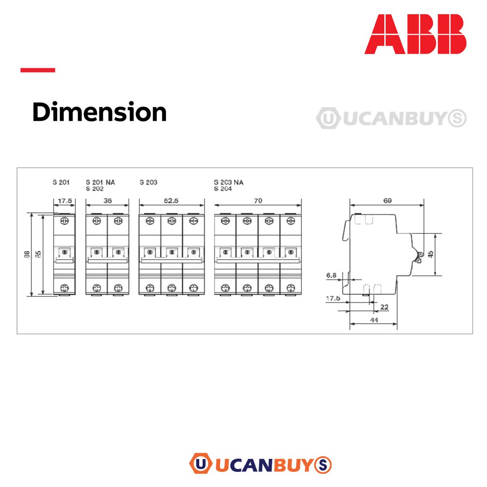 ABB ลูกย่อยเซอร์กิตเบรกเกอร์ รุ่น SH201-C10/16/20/25/32/40/50/63 แอมป์ ใช้ใส่ในตู้คอนซูมเมอร์และ ...