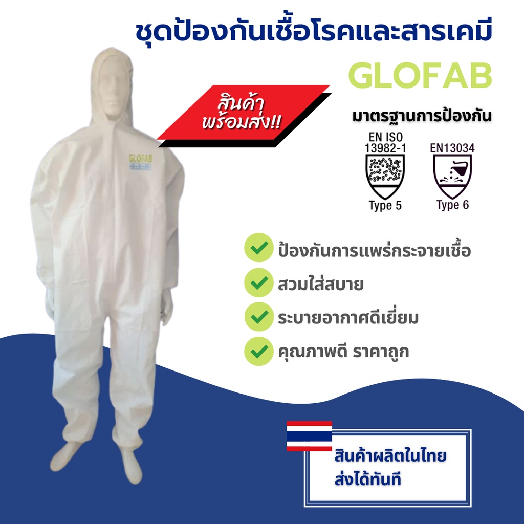 ชุดป้องกันเชื้อโรคและสารเคมี GLOFAB | Shopee Thailand