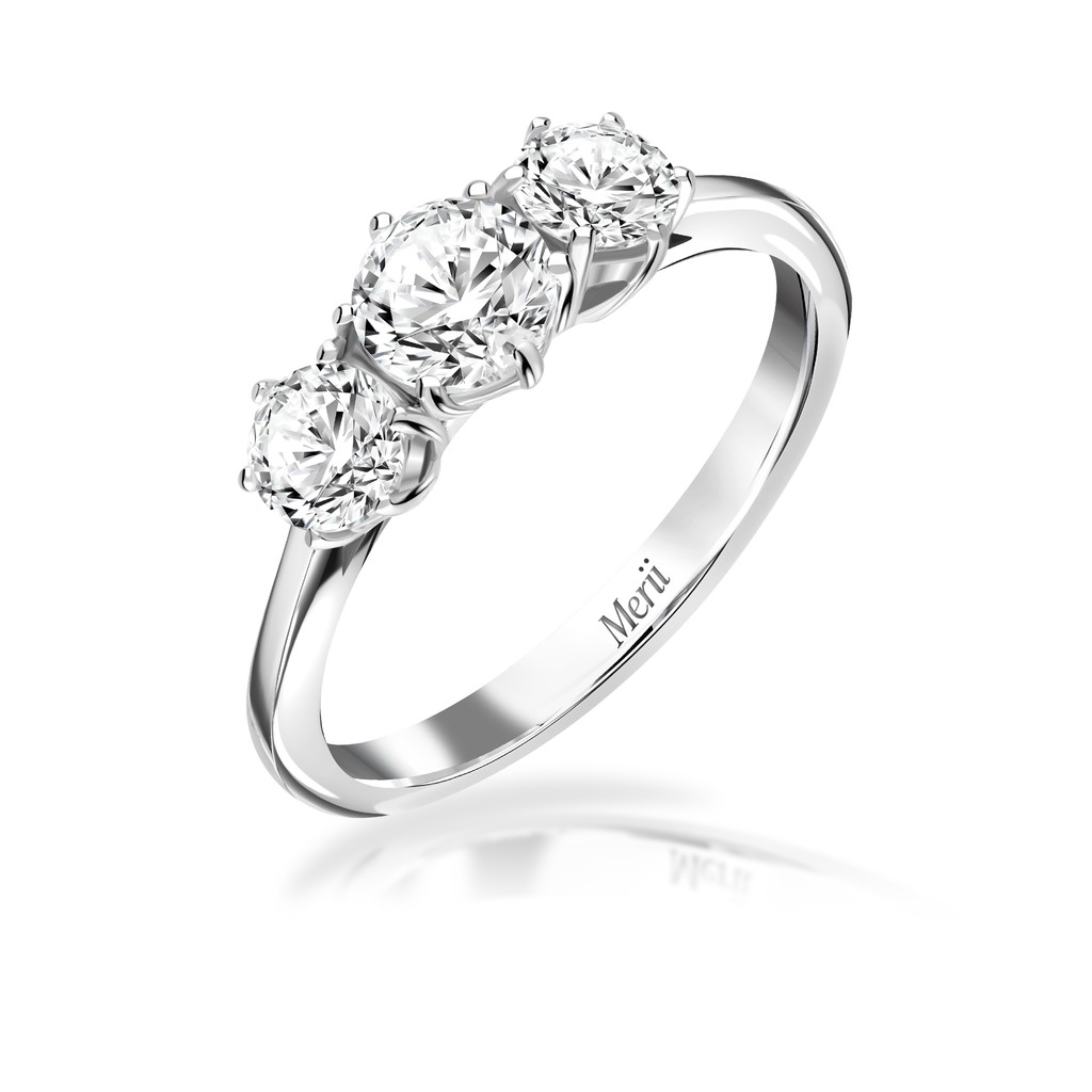 Merii แหวนเงินแท้ 925 ชุบโรเดียม ประดับ CZ ทรงกลม 3 เม็ด | Shopee Thailand