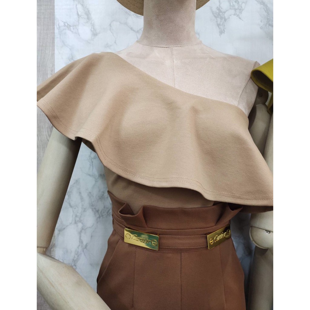 บอดี้สูทผ้าเทพ ระบายไหล่เฉียงหน้าหลังสุดคิ้วท์ | Shopee Thailand