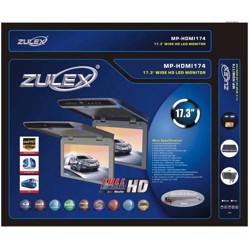 Zulex MP-HDMI 174 จอเพดานติดรถยนต์ 17.3นิ้ว TV Monitor car | Shopee ...