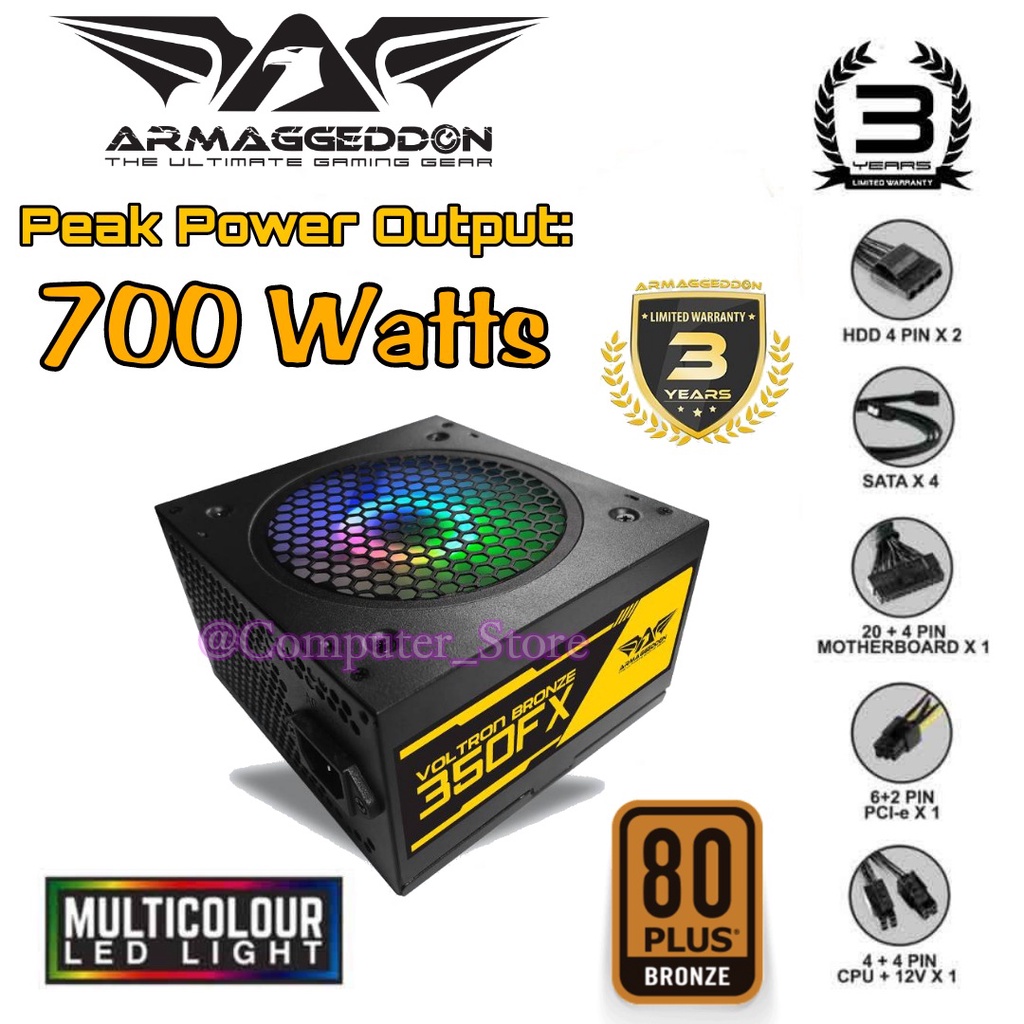พาวเวอร์ซัพพลาย 350FX Armaggeddon PSU Gaming 80 Plus 80+ Voltron Pure Power 350W [พัดลม RGB 12 ...