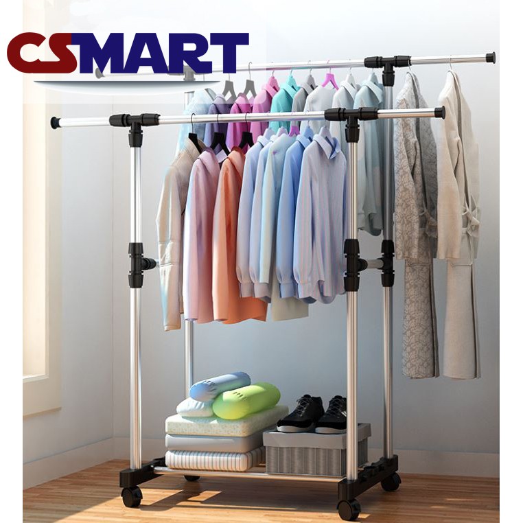 CS-MART ราวตากผ้า สเตนเลสราวคู่ ปรับความสูง/ความยาวได้ (DELUXE ...