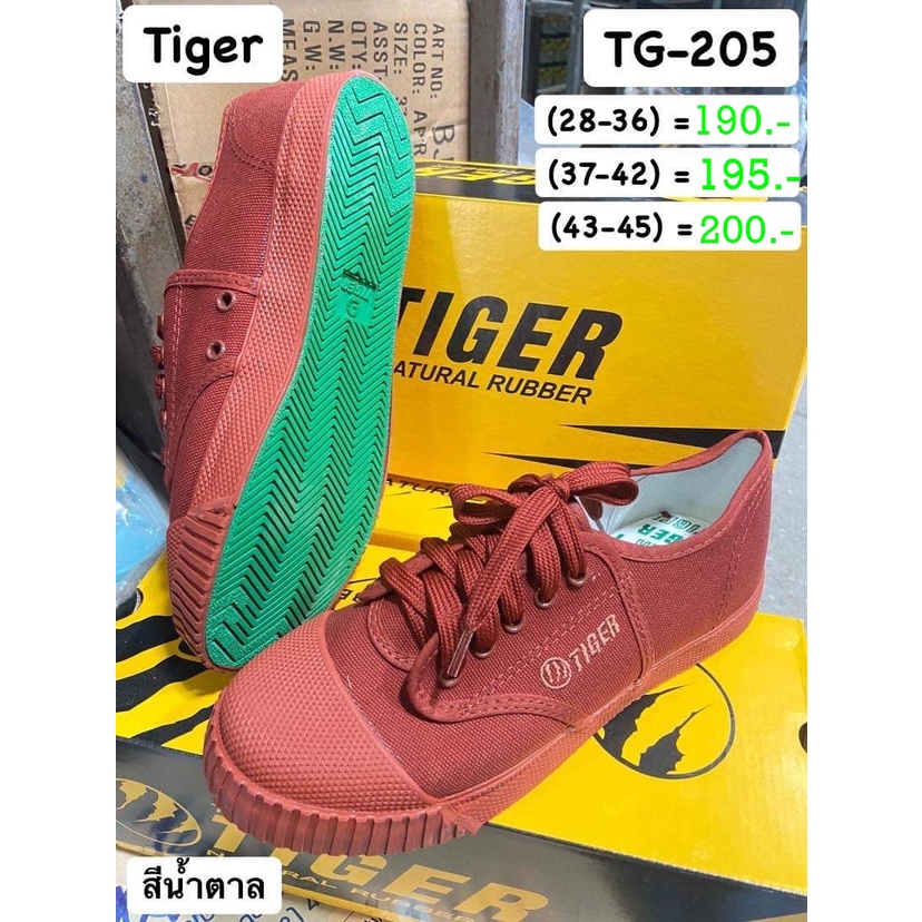 D TG205 รองผ้าใบนักเรียนแบบผู้เชือก ไทเกอร์ TIGER 205 สีน้ำตาล size 28 ...