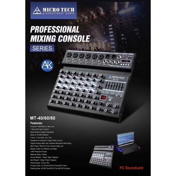 MIXER มิกเซอร์ MICROTECH MT80 8 Channel คาราโอเกะ บลูทูธ เอฟเฟคแท้ EQ mix เครื่องเสียงกลางแจ้ง ...