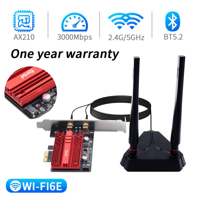 3000Mbps WiFi6 Intel AX210 6 Ghz Dual Band 2.4G/5 Ghz 802.11ax บลูทูธ 5.2 MU-MIMO PCI-E WiFi ...