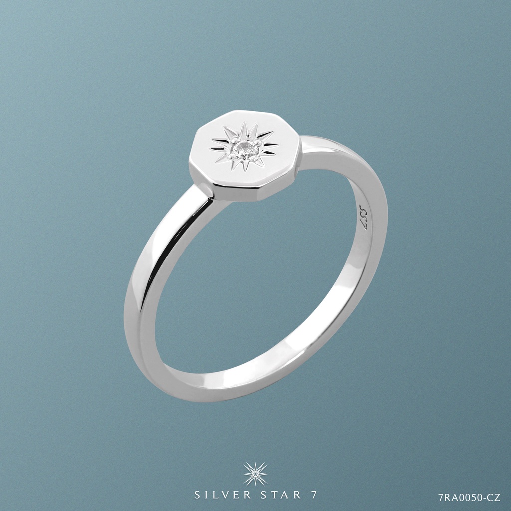 Silver Star 7 - Star Plate แหวนเงินแท้ 925 ชุบโรเดียม ฝัง CZ - 7RA0050 ...