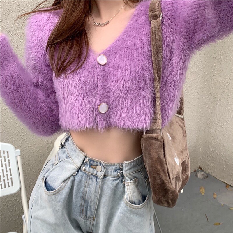 fluffy cropped cardigan | Shopee Thailand