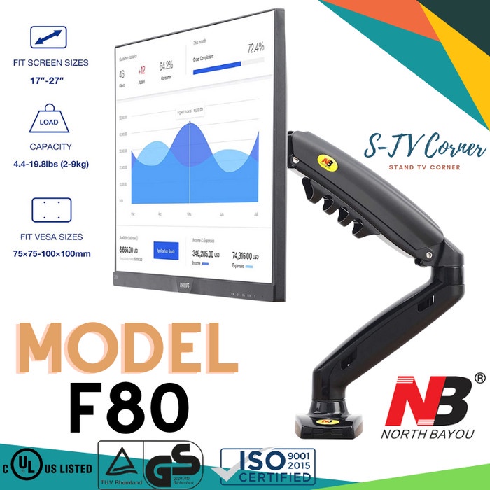 North BAYOU NB F80 GAS SPRING TV BRACKET MONITOR TABLE BRACKET MONITOR ...