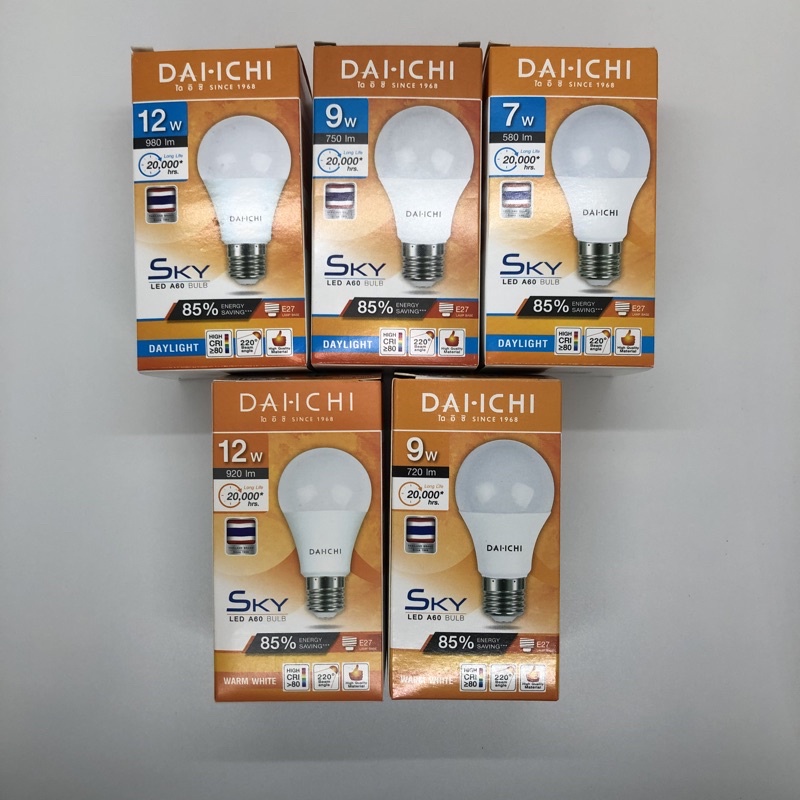 Daichi LED A60 Bulb 15w, 12w, 9w, 8w, 7w, 6w, 4w | Shopee Thailand