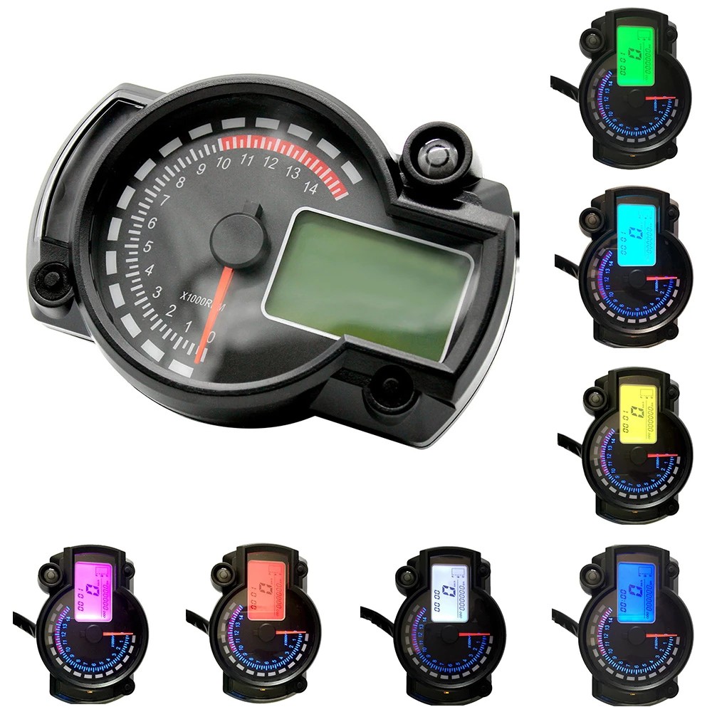 รถจักรยานยนต์ Universal 7 สี LED LCD Digital Speedometer Tachometer ...