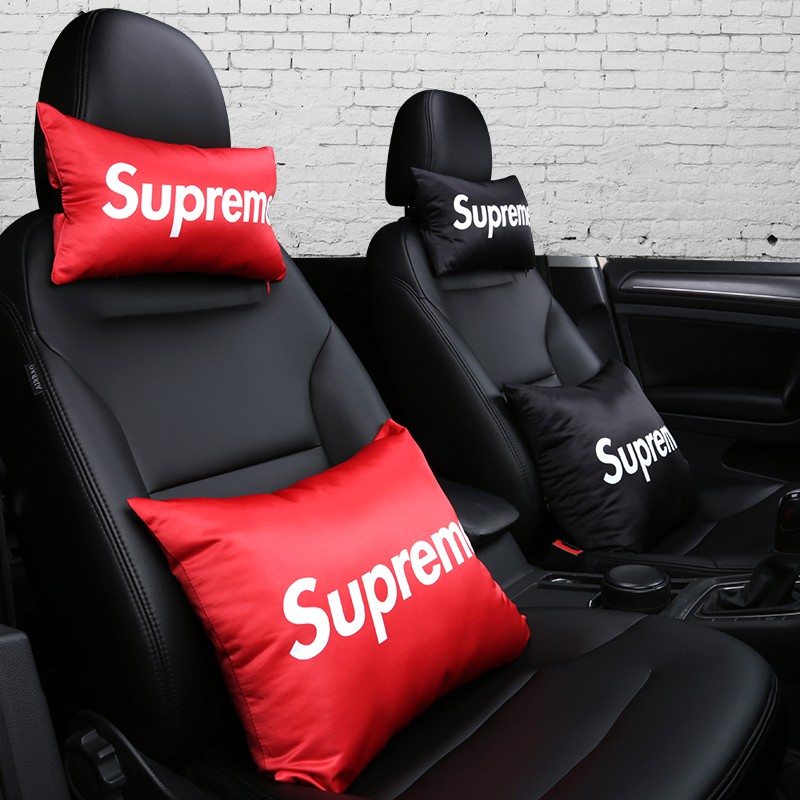 Supreme พนักพิงศีรษะรถยนต์ สีแดง สีดำ Shopee Thailand