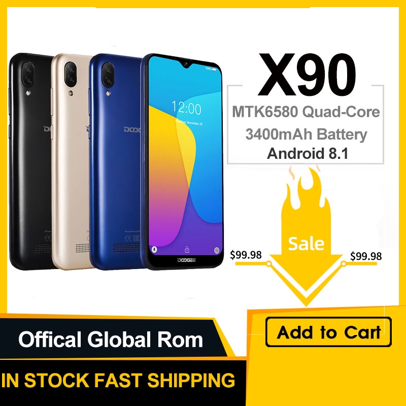 DOOGEE X90 Cellphone 6.1inch 19:9 Waterdrop LTPS Screen Smartphone Quad Core 16GB ROM 3400mAh ...