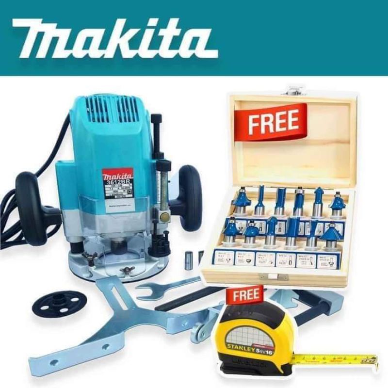 💥เร้าเตอร์ พร้อมชุดดอกยกกล่อง เครื่องเซาะร่องไม้ Makita รุ่น MK-3612BR ...
