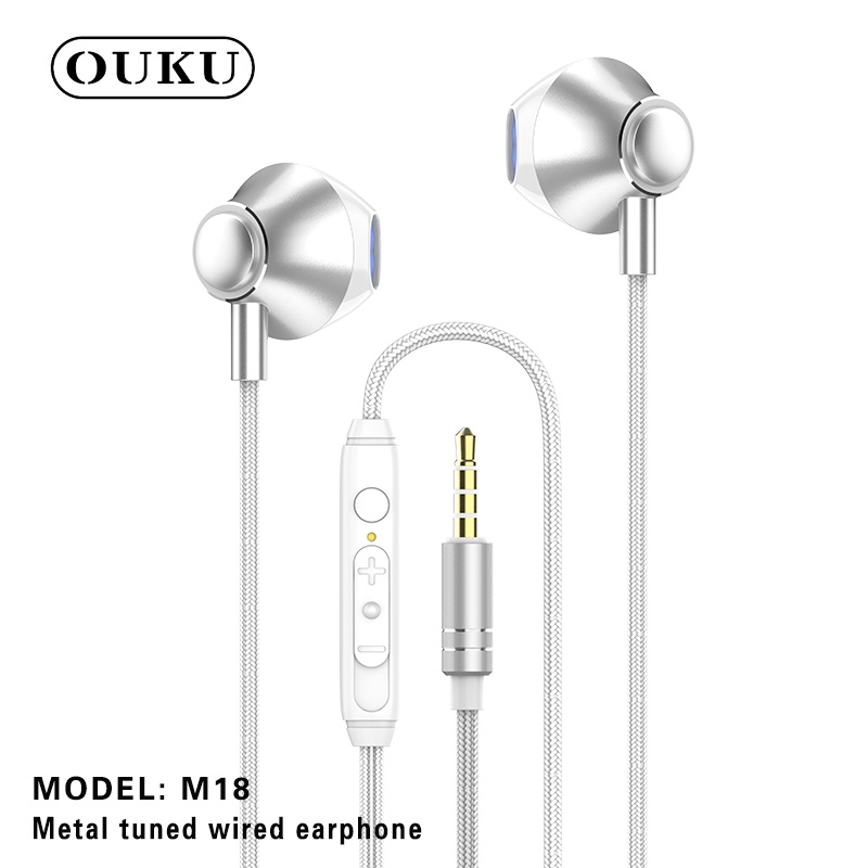 NEW OUKU M18 หูฟัง Metal tuned Wired earphone in-ear แจ็ค 3.5 mm พร้อมไมโครโฟนในตัว สำหรับมือถือ ...