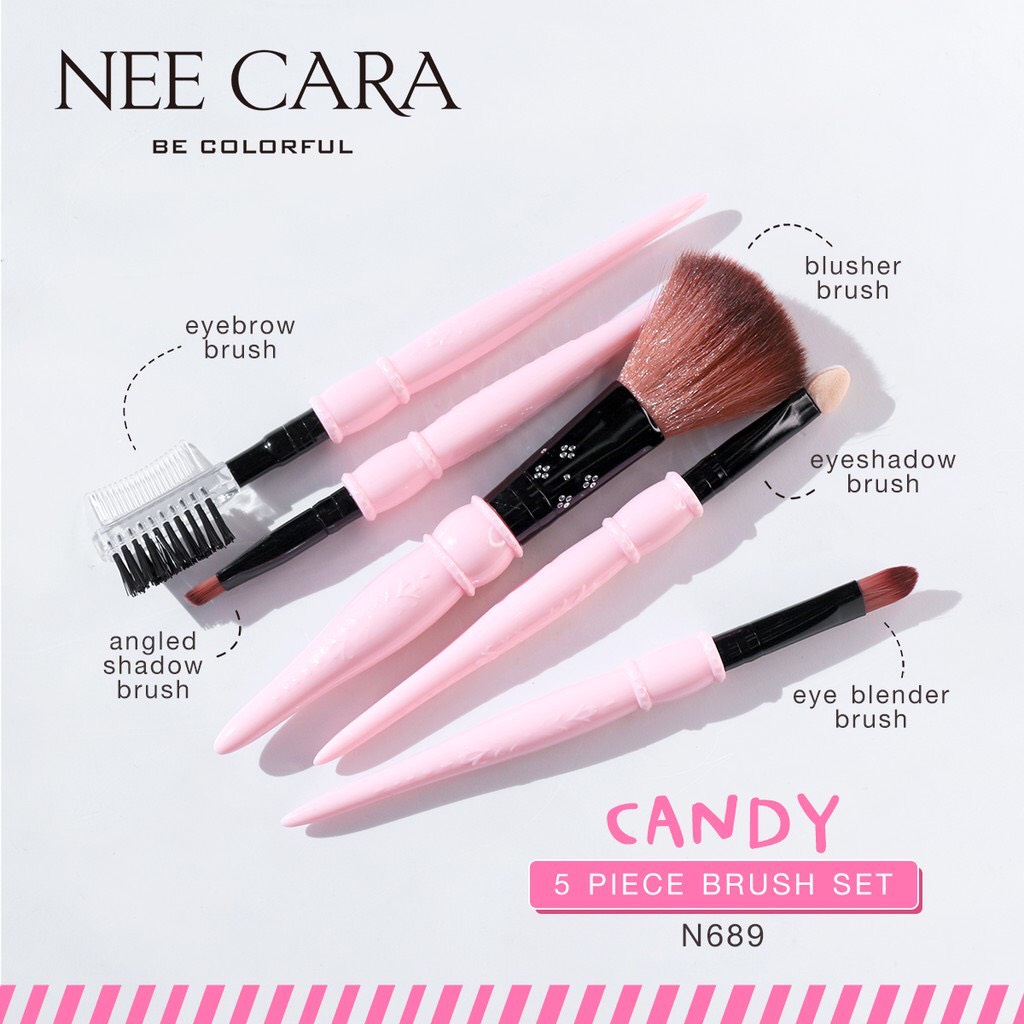 (ใช้โค้ด INCM8L3 ลด 50% สูงสุด 50 บาท) ชุดแปรงแต่งหน้า 5 ชิ้น นีคาร่า NEE CARA CANDY 5 PIECE ...