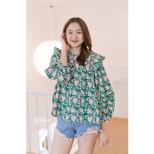 Numsha Brand เสื้อแขนจั้มพิมพ์ลายเส้นดอกไม้ / NB20134 | Shopee Thailand