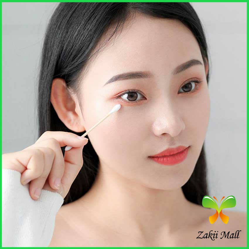 Zakii Mall สำลีก้านด้ามไม้ หัวคู่คัตเติ้ลบัต สำลีแบบไม้ 1 แพ็ค บรรจุ 80 ก้าน Cotton swab ...